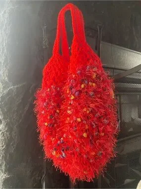 unbranded | Bags | Bright Red Handcrafted Textured Tote With Multicolor ...